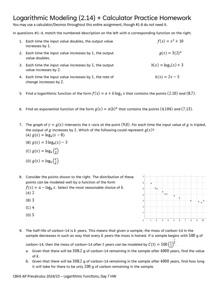 Day 7 Logarithmic Modeling HW | PDF | Logarithm | Function (Mathematics)