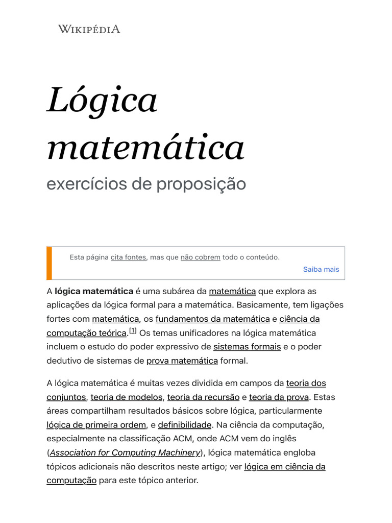 Exercícios de Lógica Matemática | PDF | Lógica matemática | Matemática