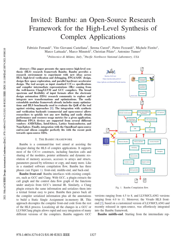 Invited Bambu An Open-Source Research Framework For The High-Level Synthesis of Complex ...