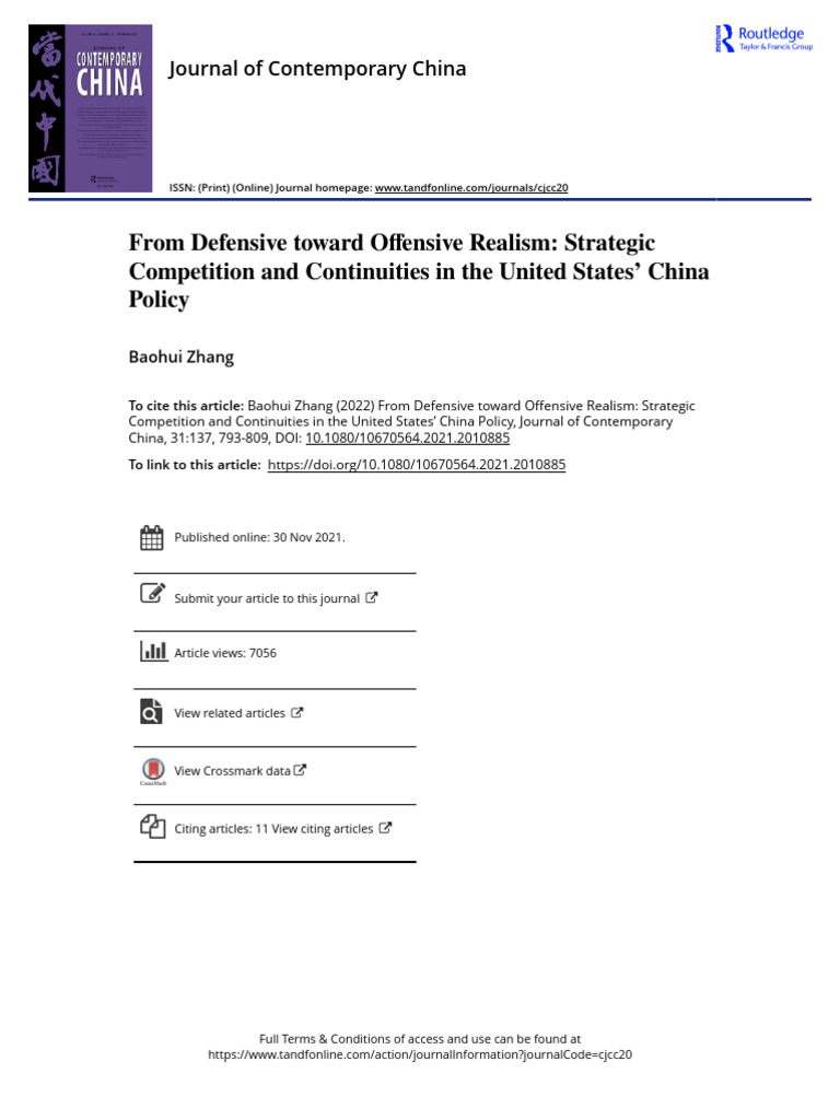 From Defensive Toward Offensive Realism Strategic Competition and ...