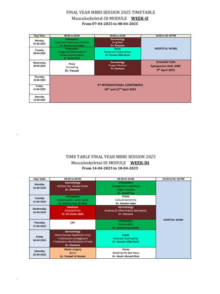 Final Year MBBS, Msk-III Timetable | PDF | Clinical Medicine | Immunology