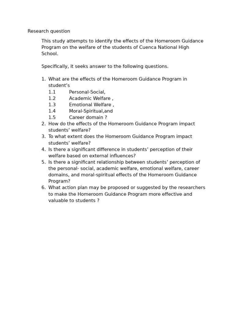 2nd Revised RESEARCH QUESTIONS | PDF