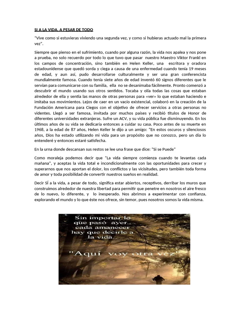 Si A La Vida, A Pesar de Todo - Logoterapia | PDF