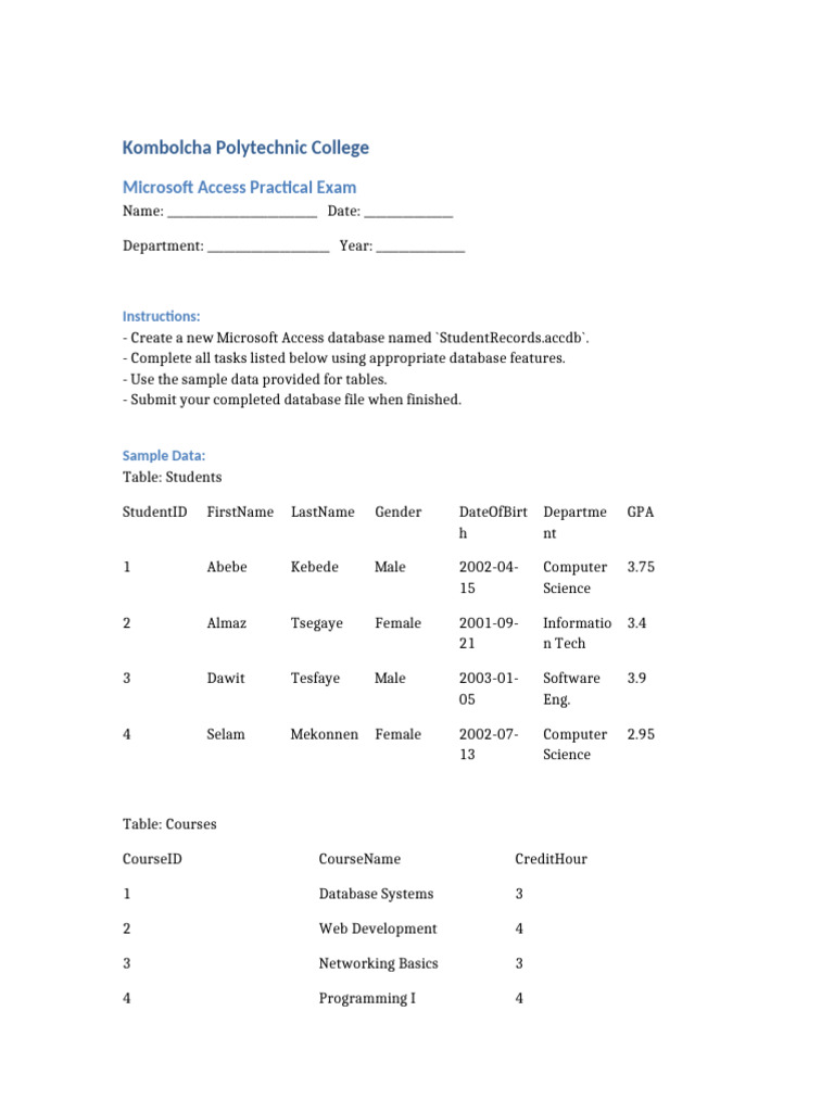 MS_Access_Practical_Exam | PDF | Microsoft Access | Computer Data