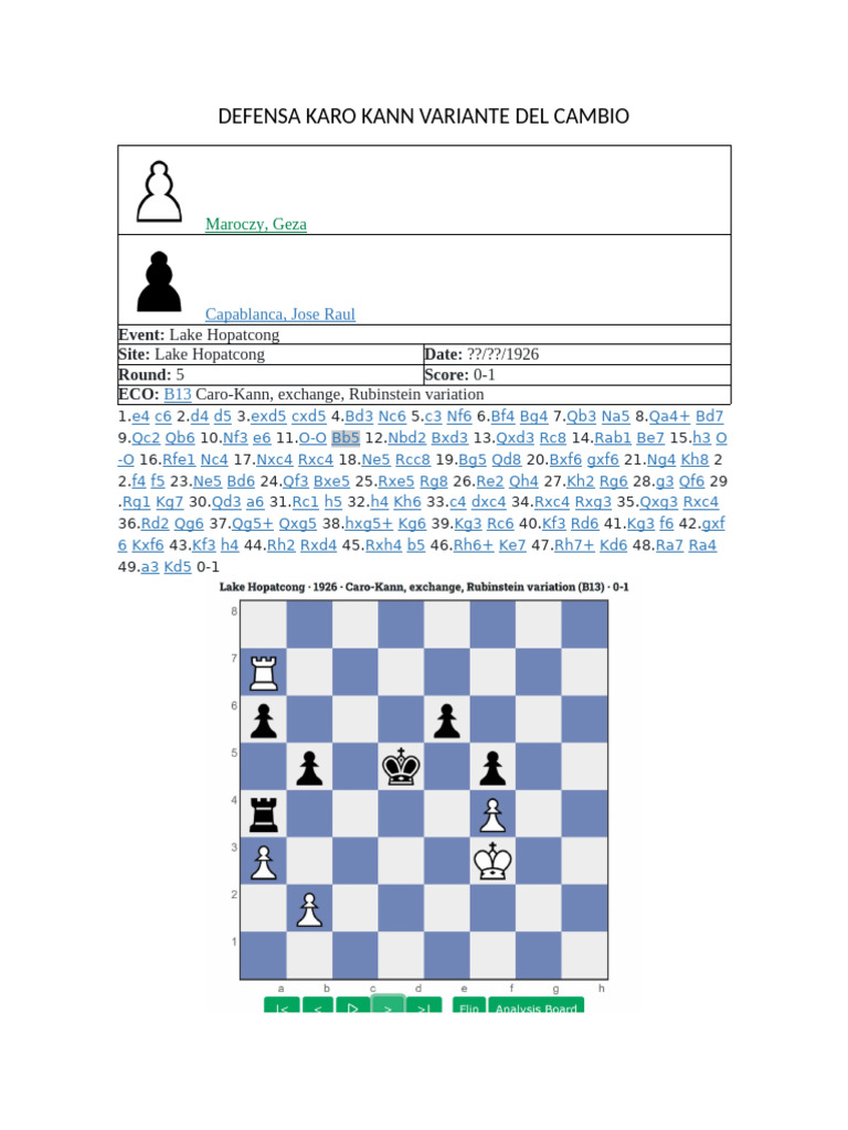 Defensa Karo Kann Variante Del Cambio | PDF | Aperturas de ajedrez ...