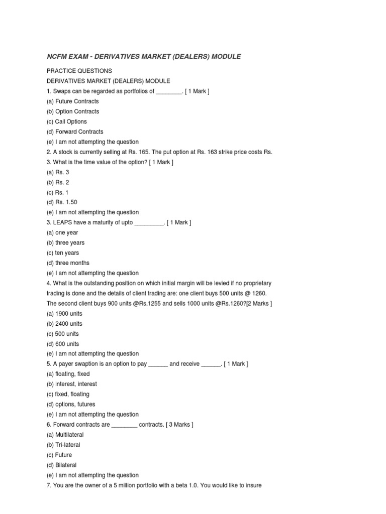 NCFM Exam Derivatives Market (Dealers) Module | PDF | Option (Finance ...
