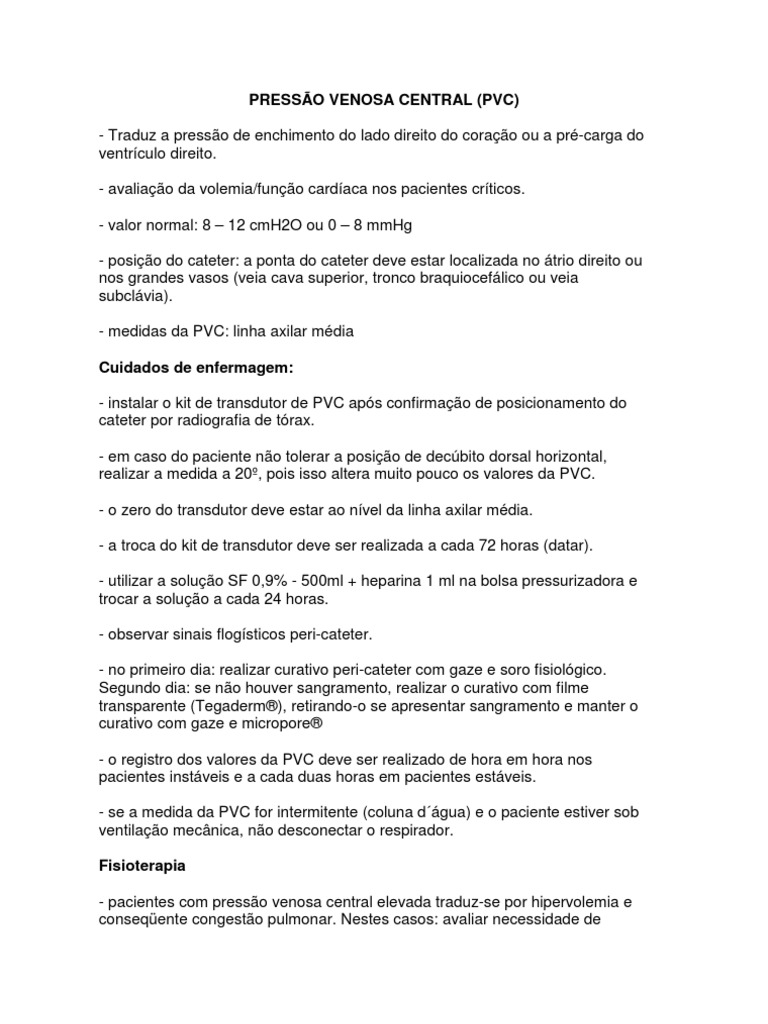 Pressão Venosa Central (PVC) | PDF