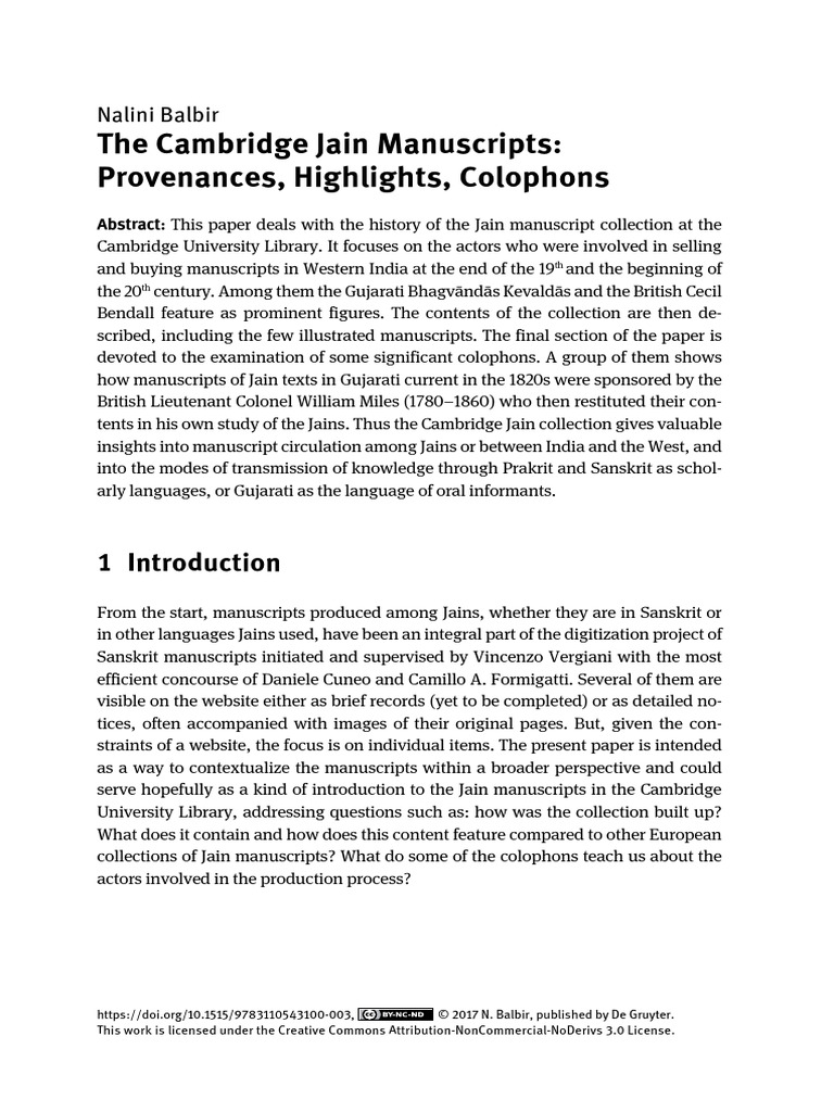 Cambridge Jain Manuscripts Overview | PDF