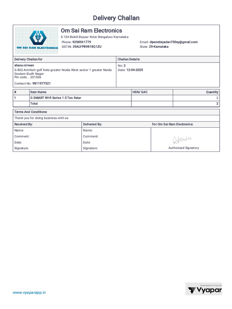 Delivery Challan 2 12-04-2025 | PDF