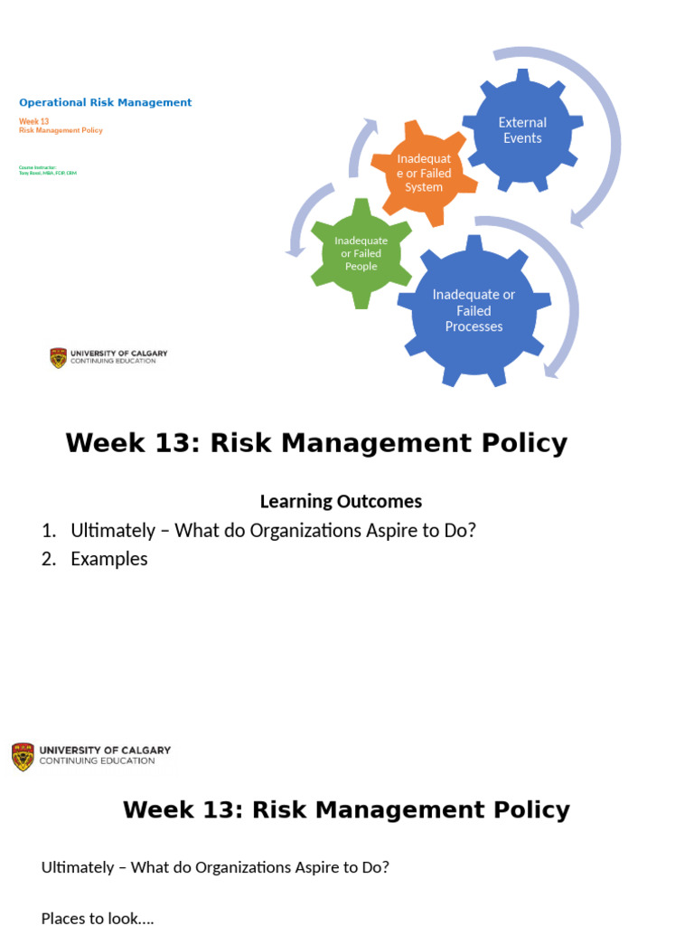 Operational Risk Management - Week 13 | PDF