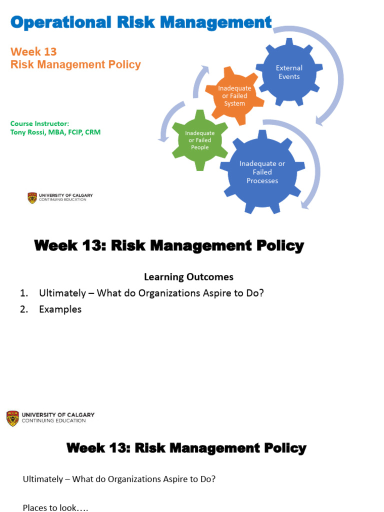 Operational Risk Management - Week 13 | PDF