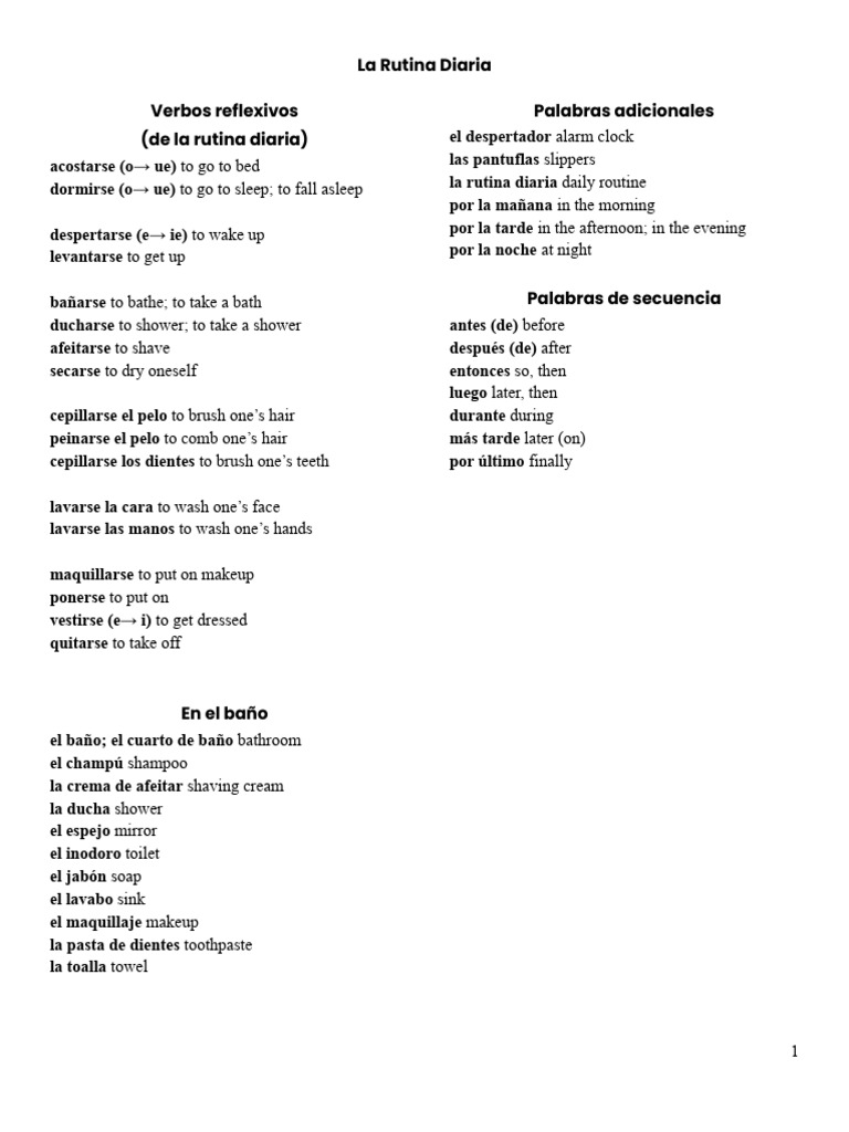 La Rutina Diaria Vocab | PDF