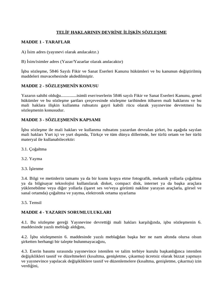 Telif Sözleşmesi | PDF