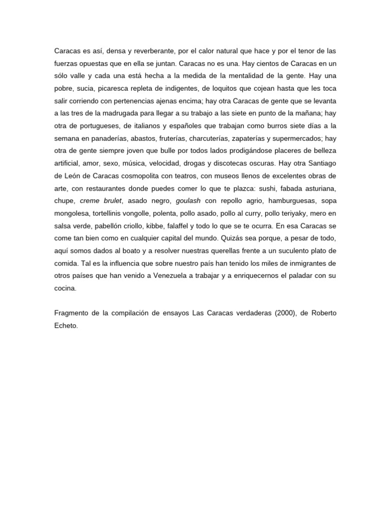 Las Caracas Verdaderas - Fragmentos de Roberto Echeto | PDF | Cocina ...