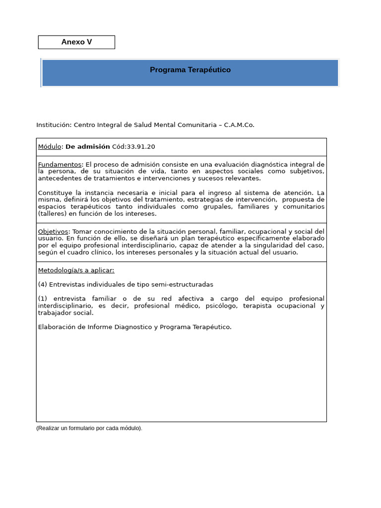 ANEXO V Modulo 1 Admisión | PDF
