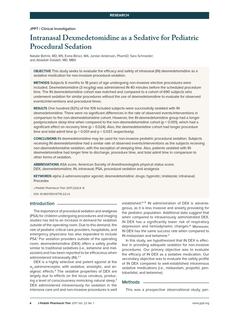 Intranasal Dexmedetomidine as a Sedative for Pediatric Procedural ...