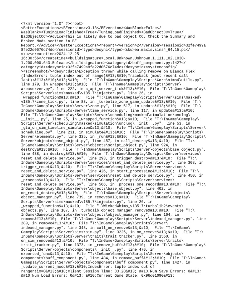 Wicked Whims v185b Exception Report | PDF | Ibm Pc Compatibles | Software