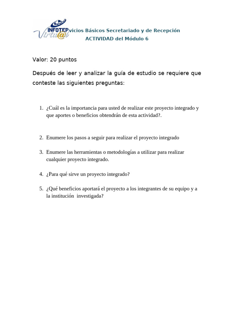 Actividad Del Módulo 6-1 | PDF