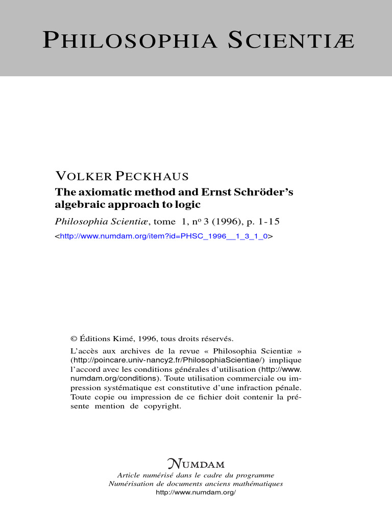 The Axiomatic Method and Ernst Schröder's Algebraic Approach To Logic | PDF | Axiom ...