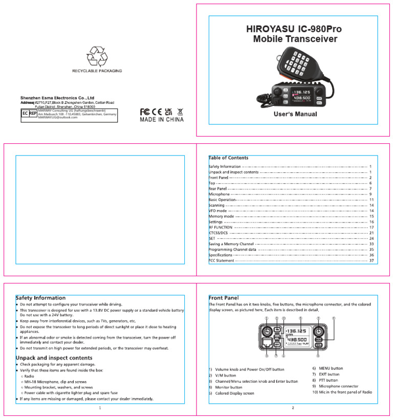 Hiroyasu IC-980Pro User Manual | PDF