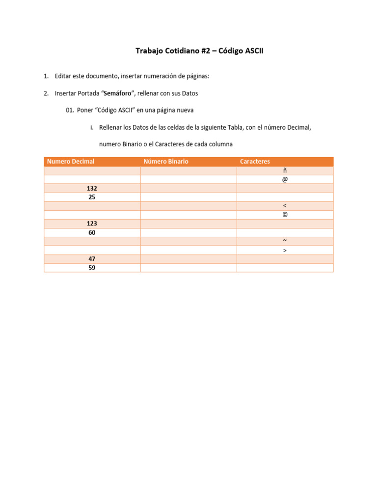 TC Codigo Ascii - Practica Corta | PDF | Ascii | Informática