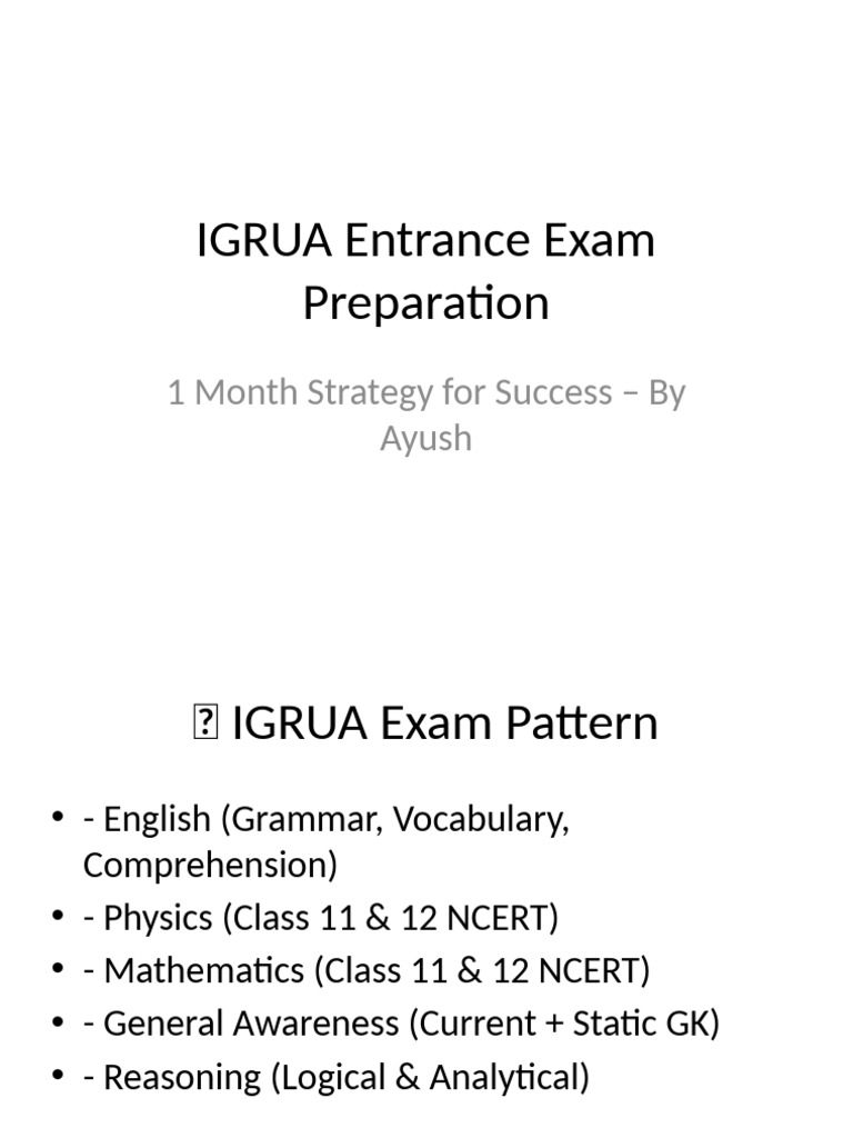 IGRUA 1 Month Prep Strategy | PDF