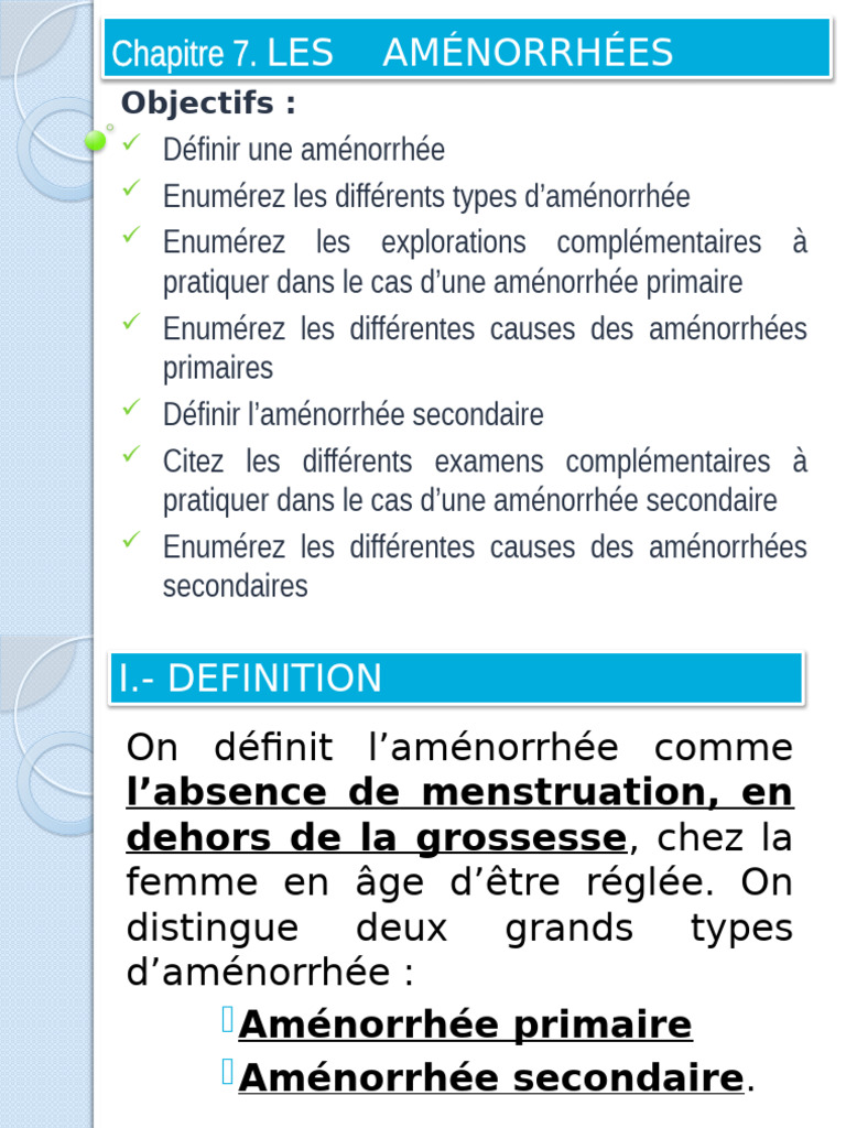 Comprendre l'Aménorrhée : Types et Causes | PDF | Cycle menstruel ...