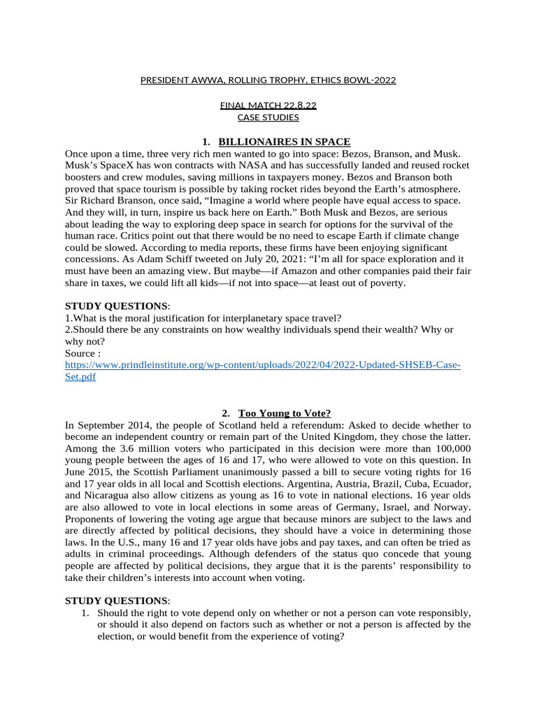 FINAL MATCH CASE STUDIES | PDF | Elon Musk | Suffrage