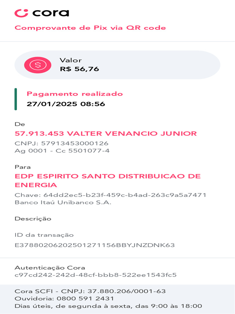 Comprovante Pagamento Pix E37880206202501271156BBYJNZDNK63 | PDF