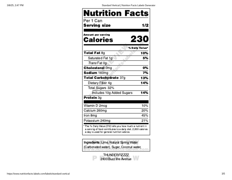 Nutrition Facts Label Generator | PDF | Nutrition Facts Label | Human ...