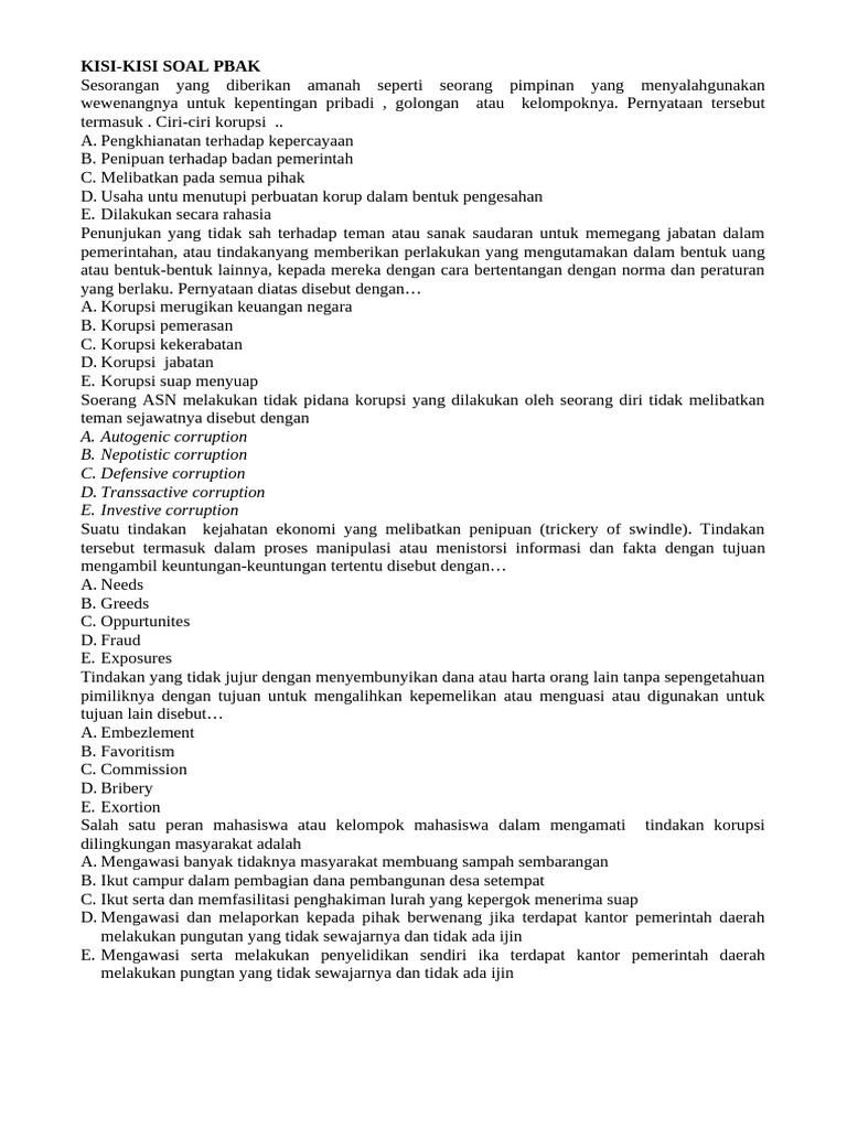 Kisi-Kisi Soal Pbak RPL | PDF