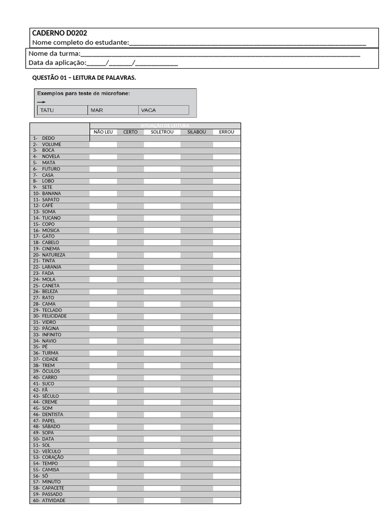 Fluencia Leitora Saida d0202 2024 | PDF