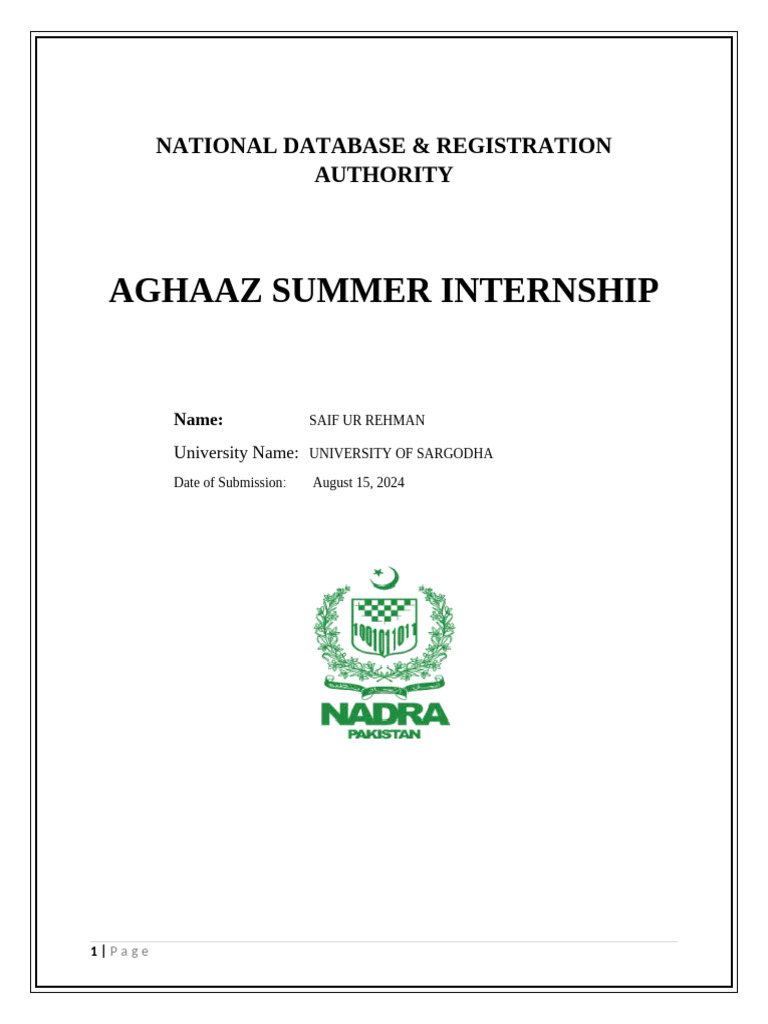 NADRA Internship Report Overview | PDF | Identity Document | Biometrics
