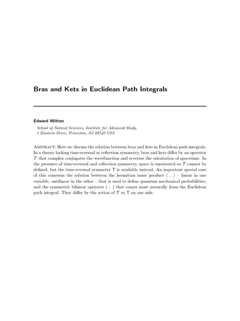 2503 - Bras and Kets in Euclidean Path Integrals | PDF | Gauge Theory | Manifold