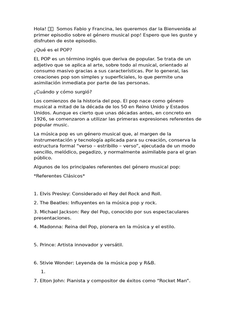 Introducción al Género Musical Pop | PDF | Música pop | Musica Popular