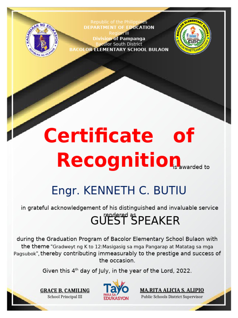 Certificate of Recognition for Guest of Honor and Speaker Template 3 | PDF