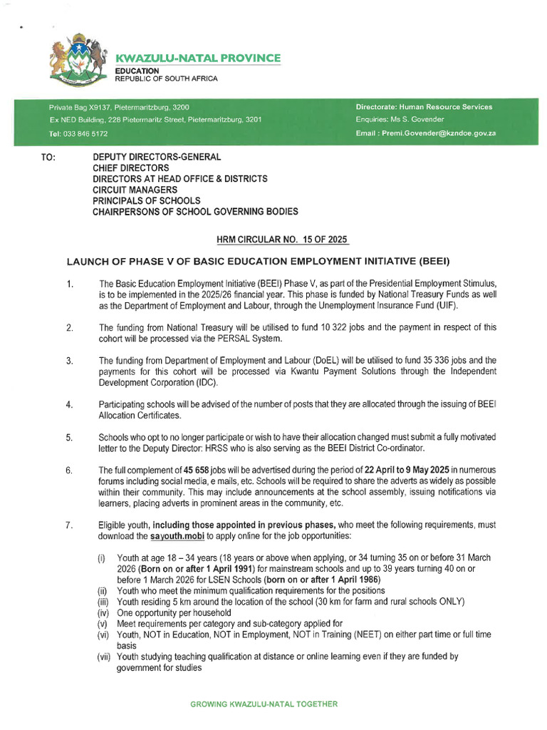 HRM Circular 15 of 2025 - Launch of Phase V of Beei | PDF