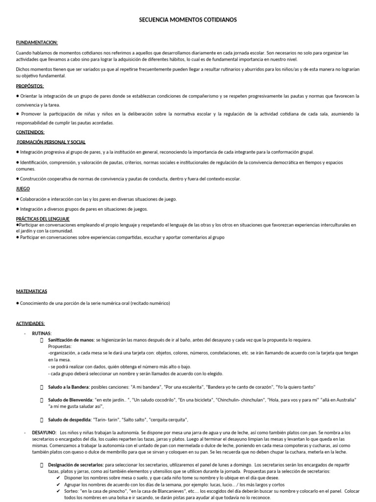 Secuencia Momentos Cotidianos | PDF