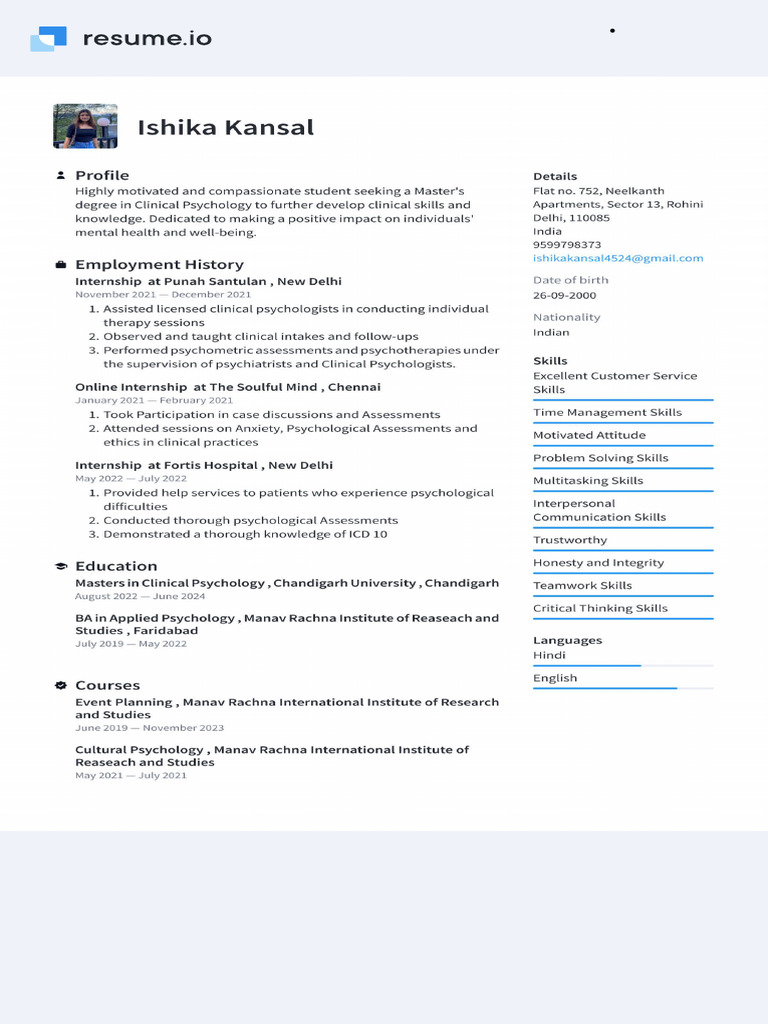 Ishika Kansal · Resume.io | PDF