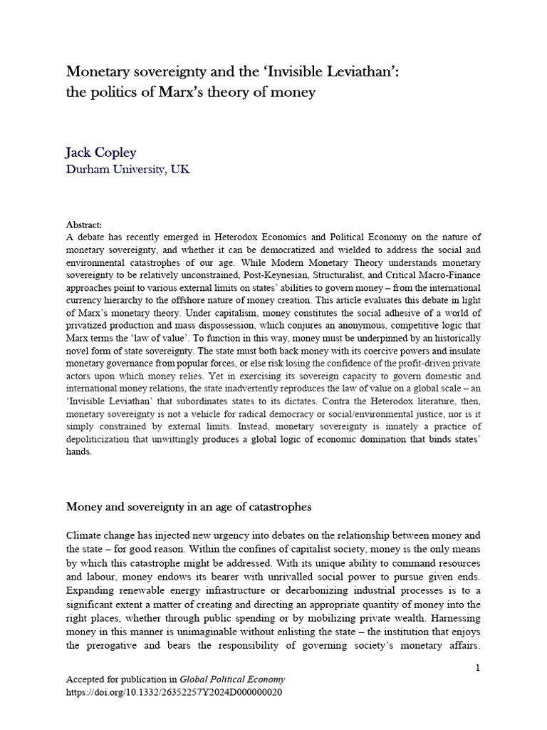 Monetary sovereignty and the ‘Invisible Leviathan’ | PDF | Value (Economics) | Capitalism