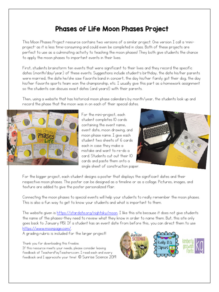 Moon Phases Life Project Guide | PDF | Moon