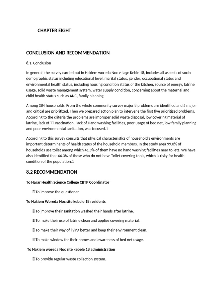 Conclusion and Recommendations | PDF | Sanitation | Hand Washing