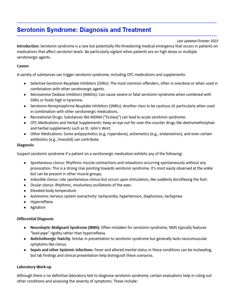 Serotonin Syndrome Diagnosis and Treatment | PDF | Serotonin ...