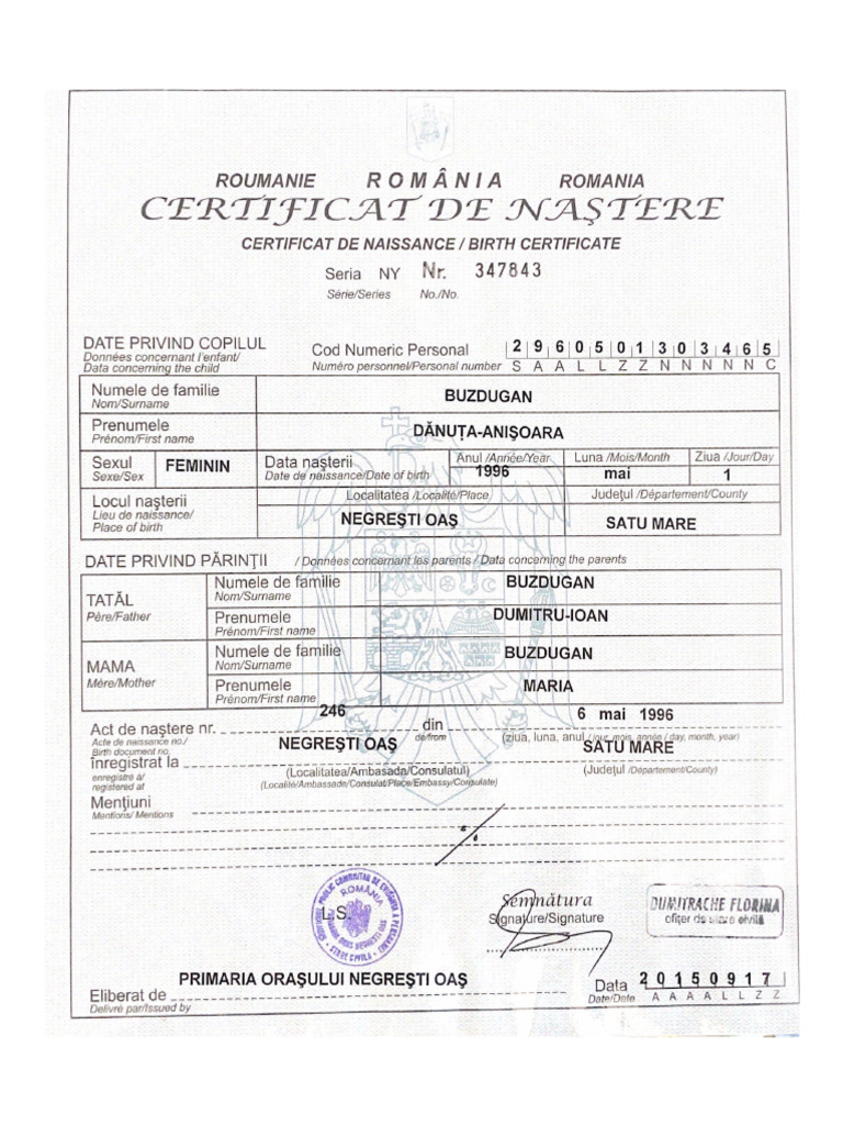 Certificat de Nastere | PDF