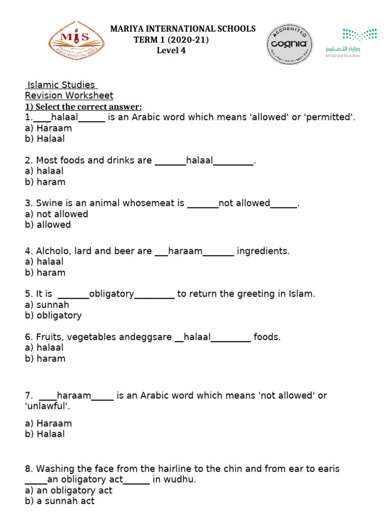 Islamic Studies - Revision Worksheet | PDF | Theocracy | Semitic Words ...