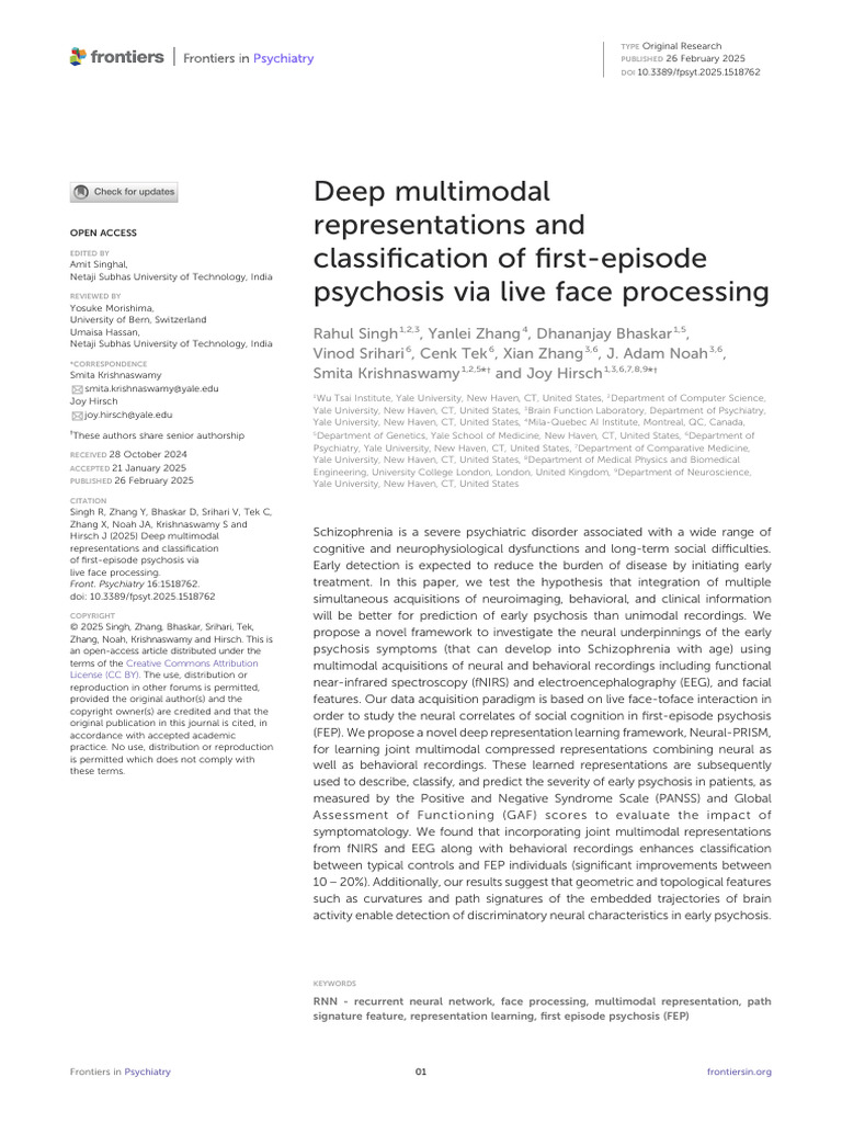 Multimodal Representations and Classification of First-Episode Psychosis Via Live Face ...