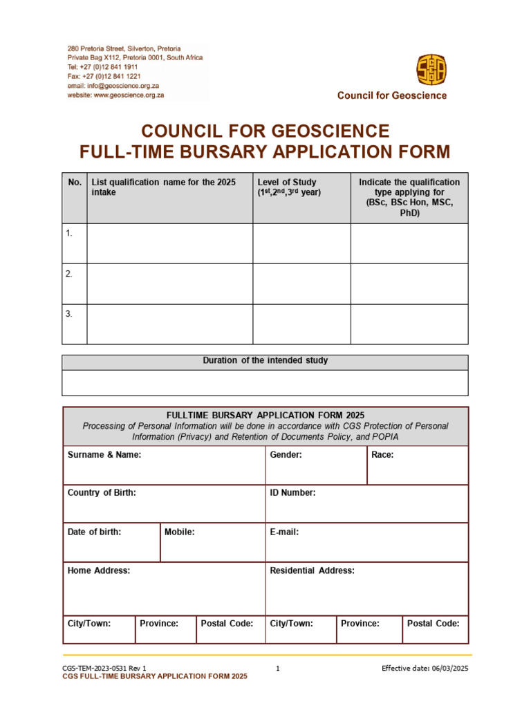 CGS TEM 2023 0531 Rev1 CGS Full Time Bursary Application Form 2025 ...