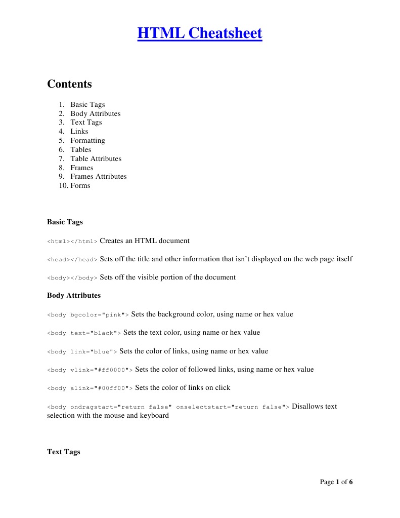HTML Cheatsheet Guide | PDF | Hyperlink | Html Element