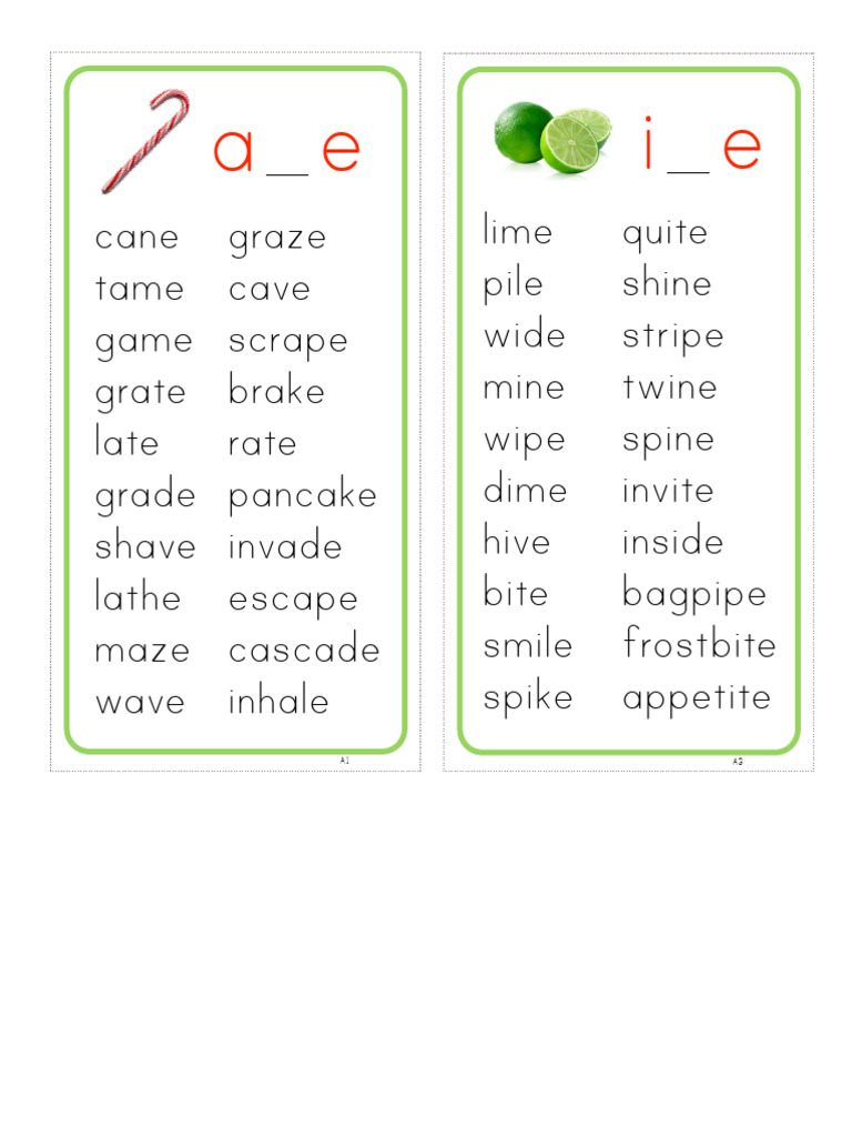 Green Reading Set A Word Lists - Silent E Long Vowels Vowels | PDF