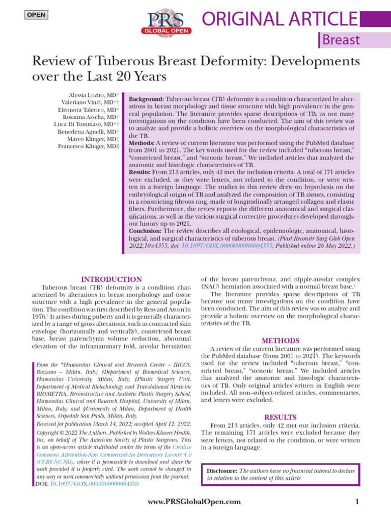Review of Tuberous Breast Deformity Developments.63 | PDF | Breast ...